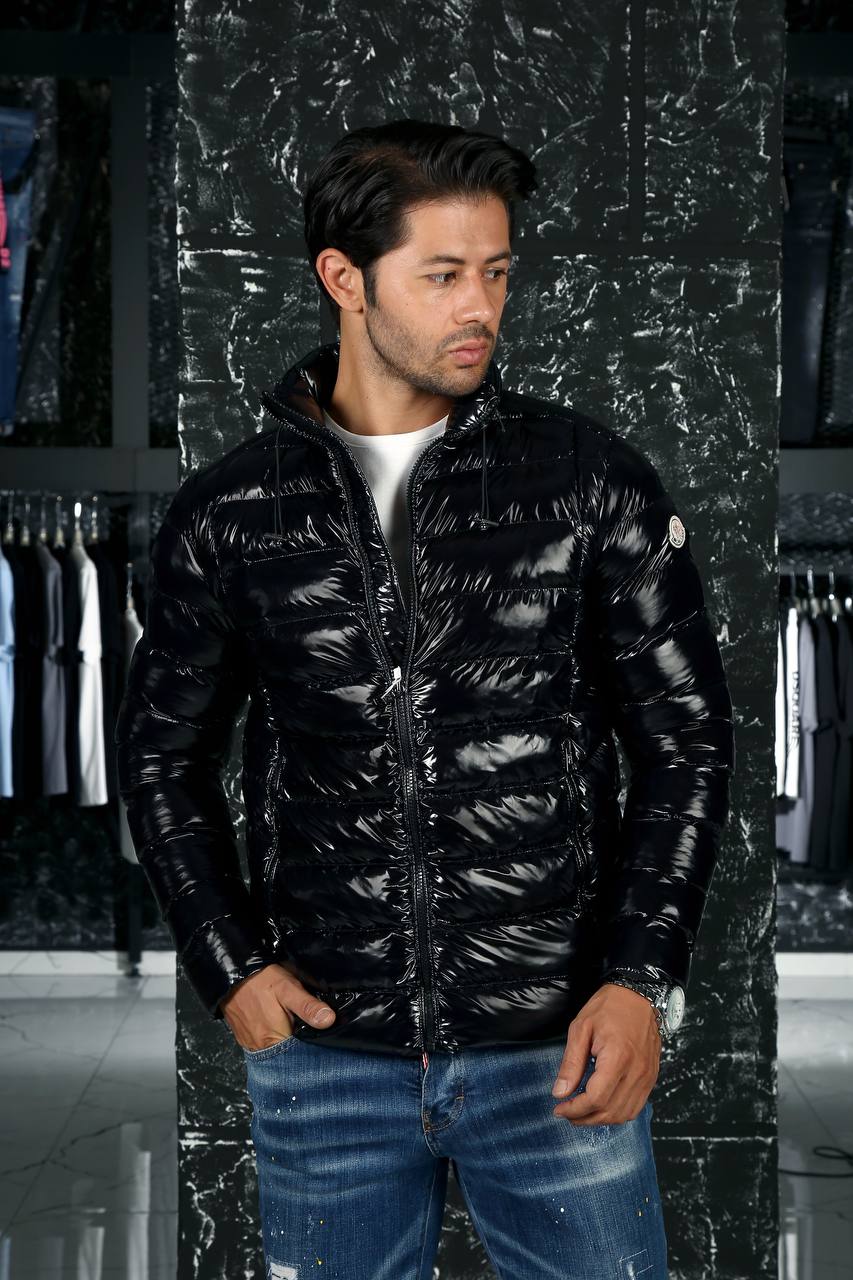 moncler mont erkek parlak siyah gizli kapusonlu
