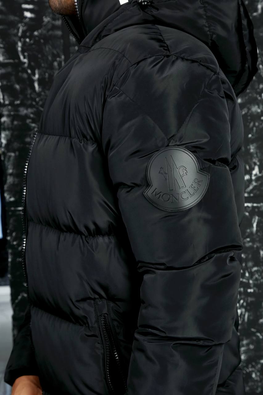 moncler mont erkek siyah kapusonlu yazili