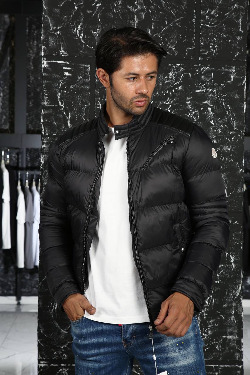 moncler mont erkek siyah omuzlari deri detayli