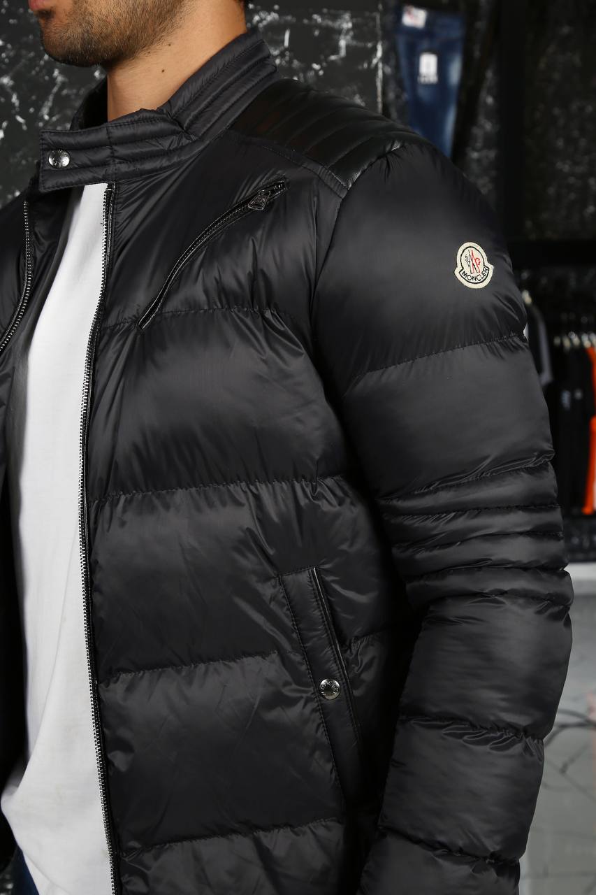 moncler mont erkek siyah omuzlari deri detayli
