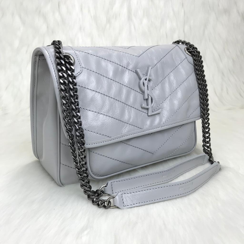 yves saint laurent ysl canta gri niki medium 28x20cm