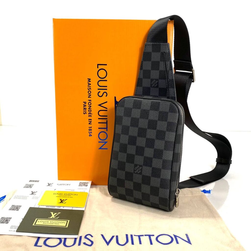 Louis Vuitton Canta Geronimos Erkek Omuz Siyah Gri Damier Hakiki Deri